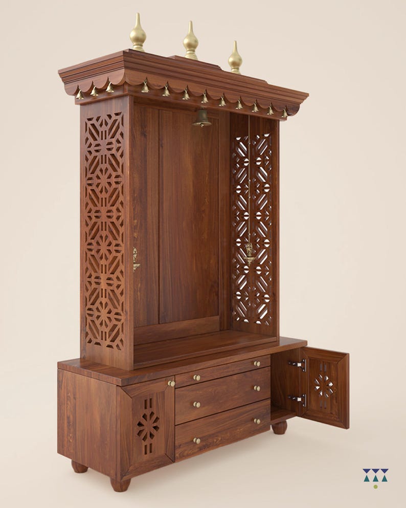 Aath - Large Wooden Pooja Mandir for Home | Handcrafted Hindu Temple ...