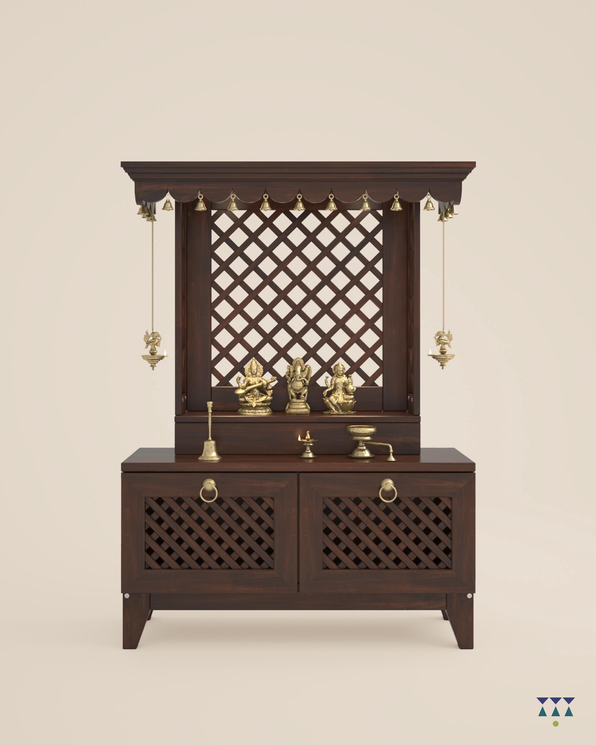 Avighna - Elegant Solid Wood Pooja Mandir | Wall-mounted Prayer Unit ...