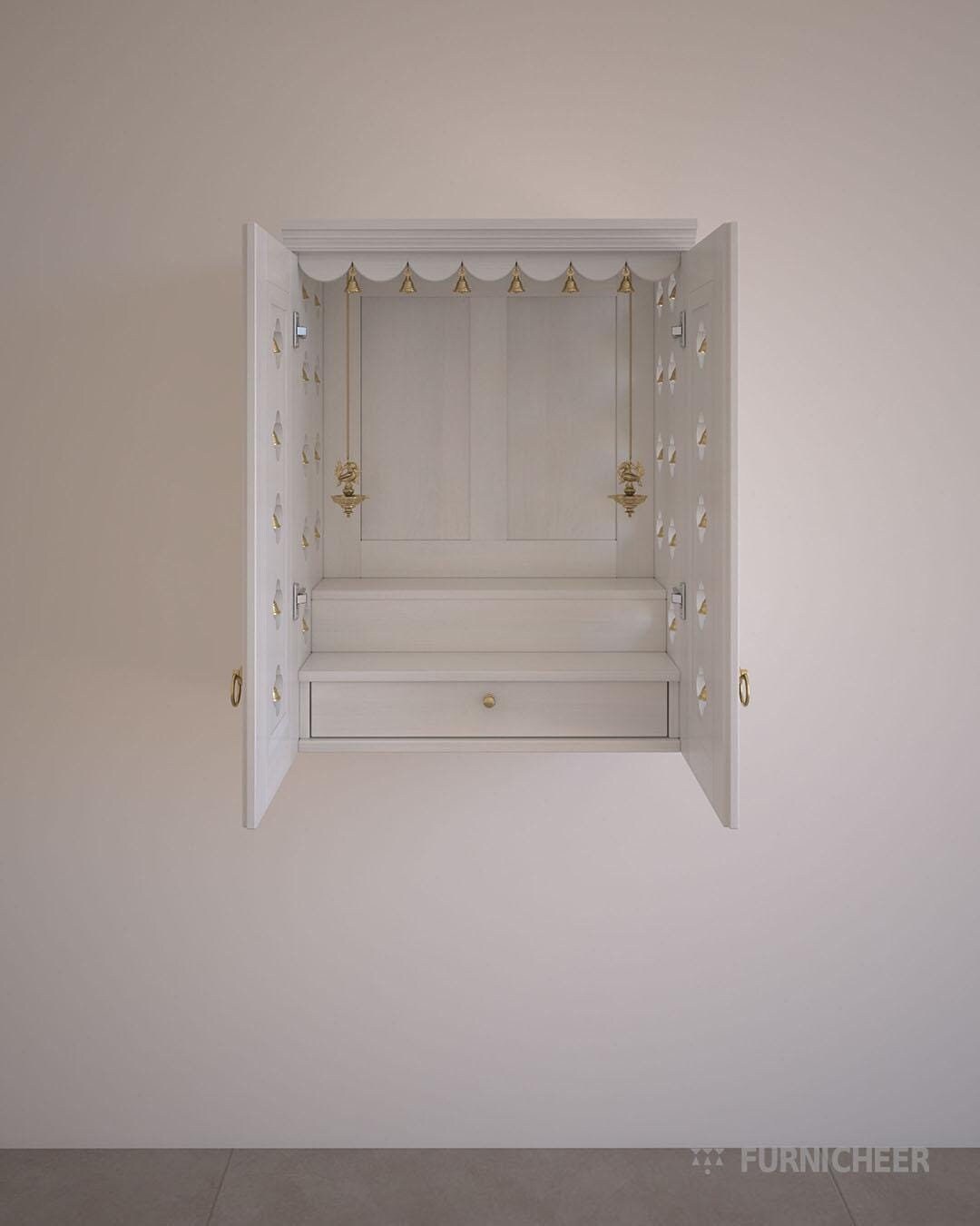 AVANEESH Wall Mount Puja Mandir With Door Having Flower Cutouts & Bells ...