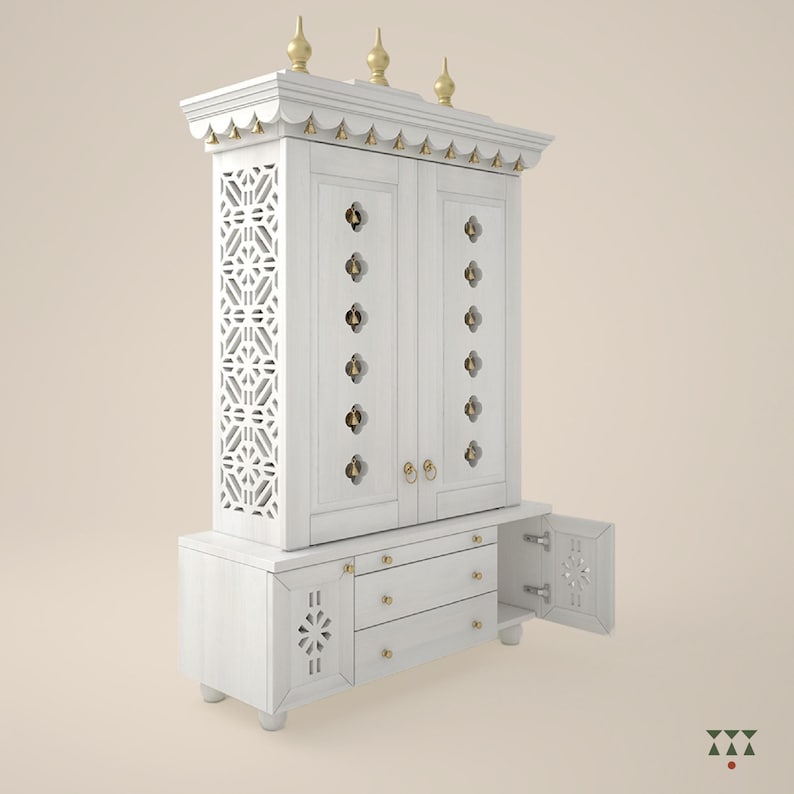 Aath - Large Handcrafted Pooja Mandir for Home | Wooden Hindu Temple ...