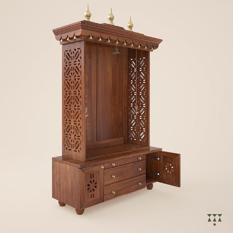 Aath - Large Wooden Pooja Mandir for Home | Handcrafted Hindu Temple ...