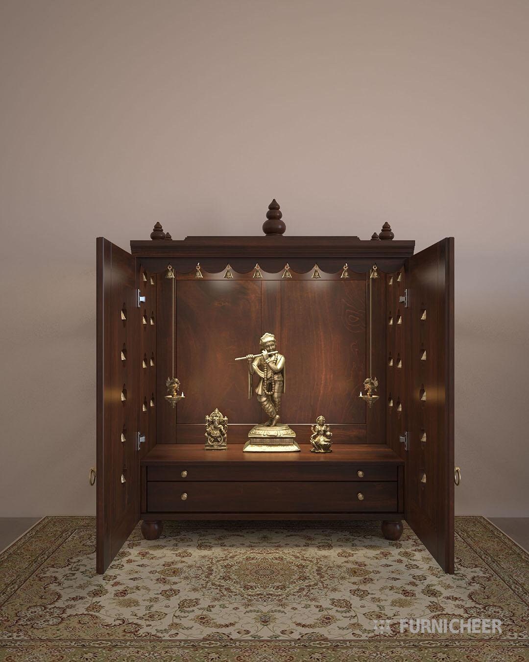 OJAS Sustainable Solid Wood Table Mount Pooja Mandir for Home With Door ...