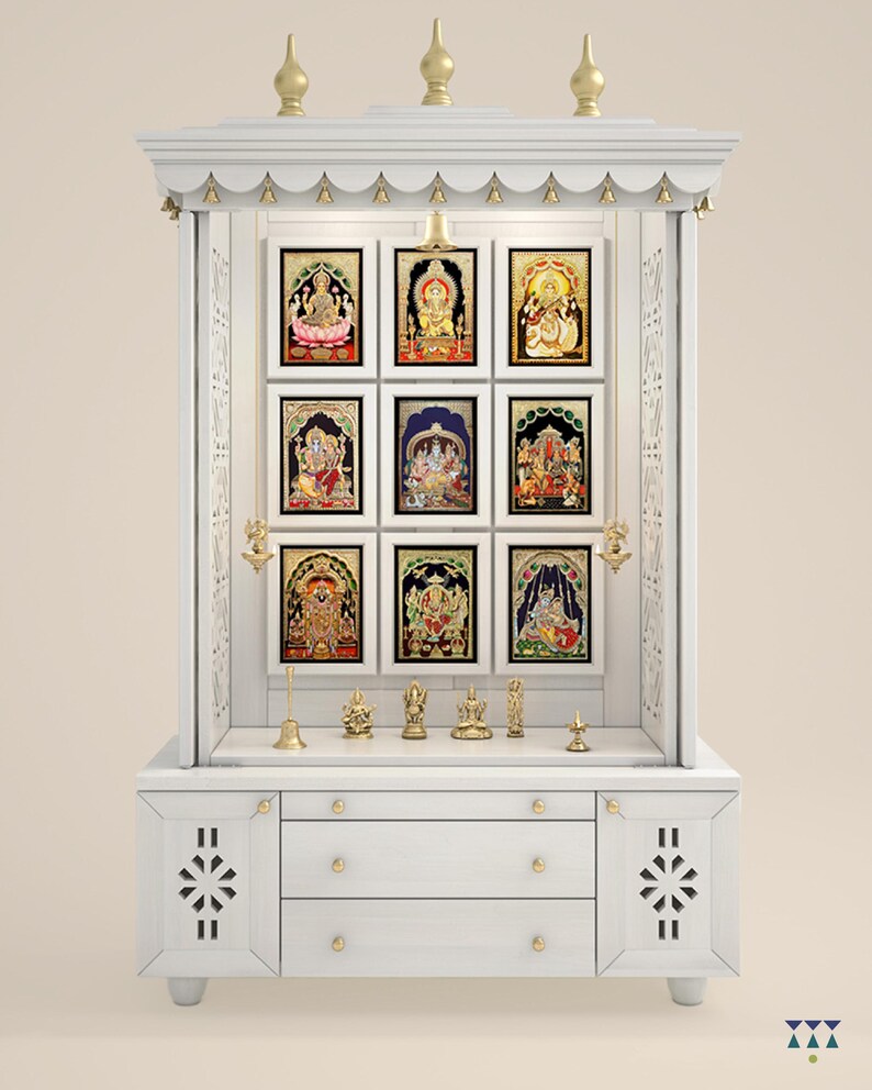 Aath - Large Handcrafted Pooja Mandir for Home | Wooden Hindu Temple ...