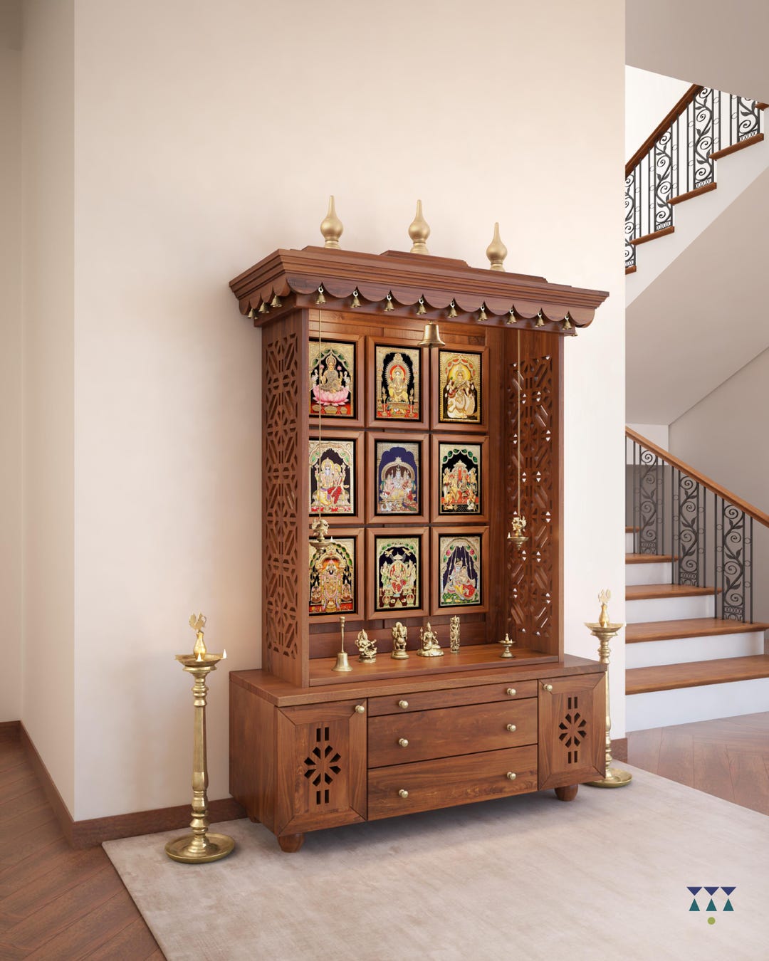 Amod - Large Wooden Pooja Mandir for Home | Handcrafted Hindu Temple ...
