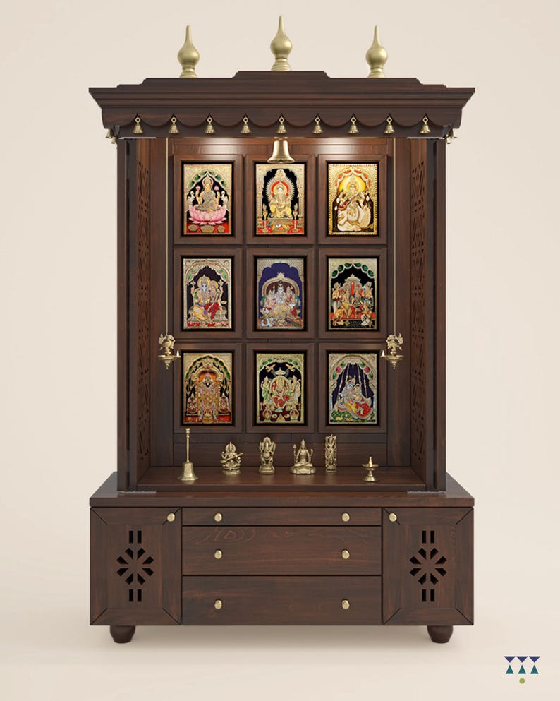 Aath - Large Wooden Pooja Mandir for Home | Handcrafted Hindu Temple ...