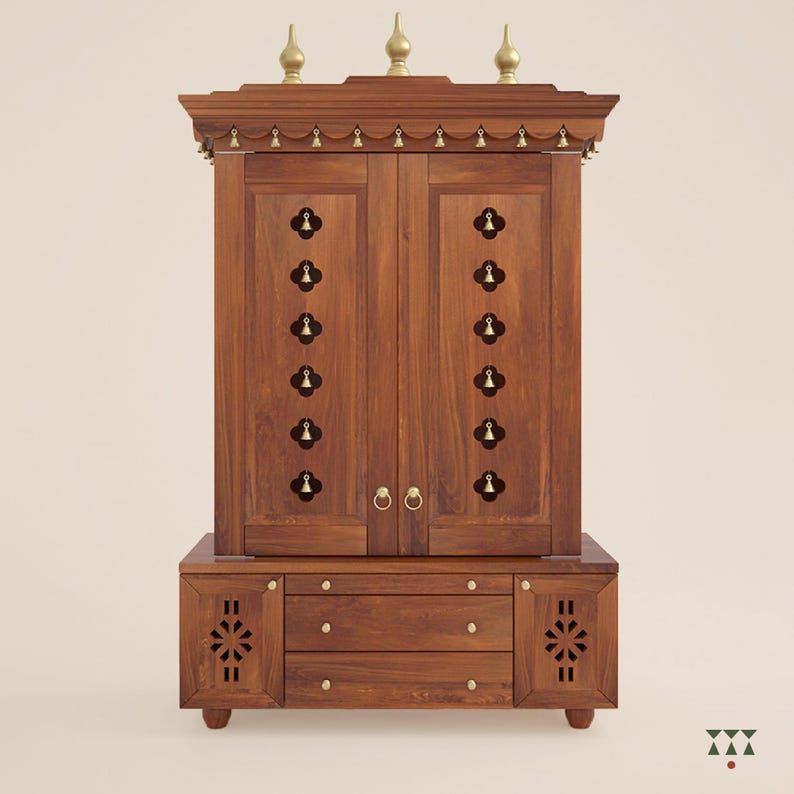 Aath - Large Handcrafted Pooja Mandir for Home | Wooden Hindu Temple ...