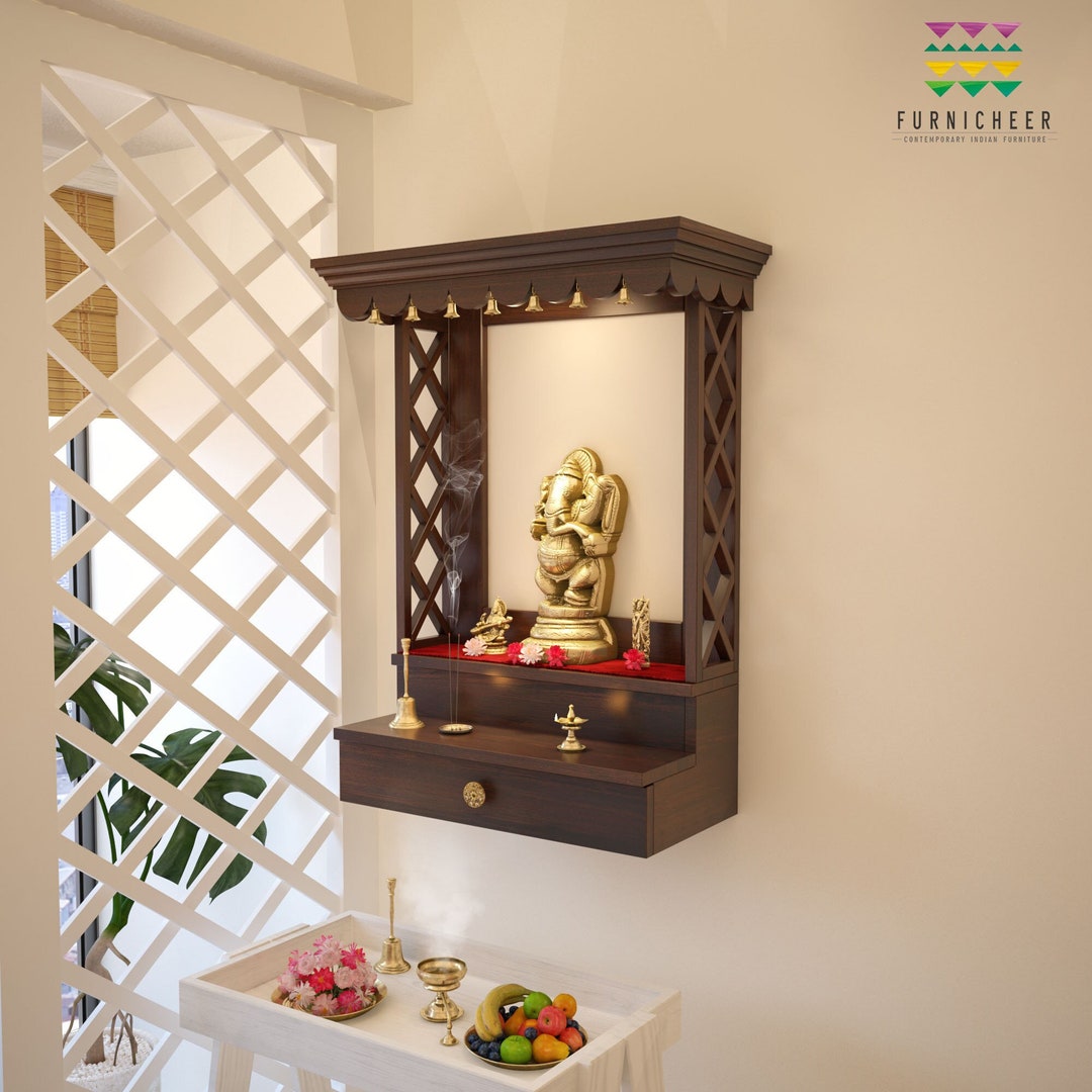 Buy TARUN Two Stepped Wall Mount Pooja Unit With Drawer and Online in ...