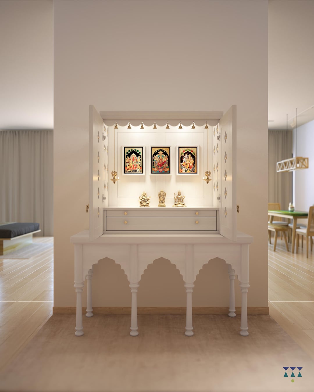 Avaneesh - Traditional Pooja Mandir for Home With Doors, Brass Bells ...