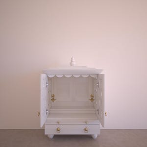 Shweta - Compact White Solid Wood Pooja Mandir for Home | Handcrafted ...