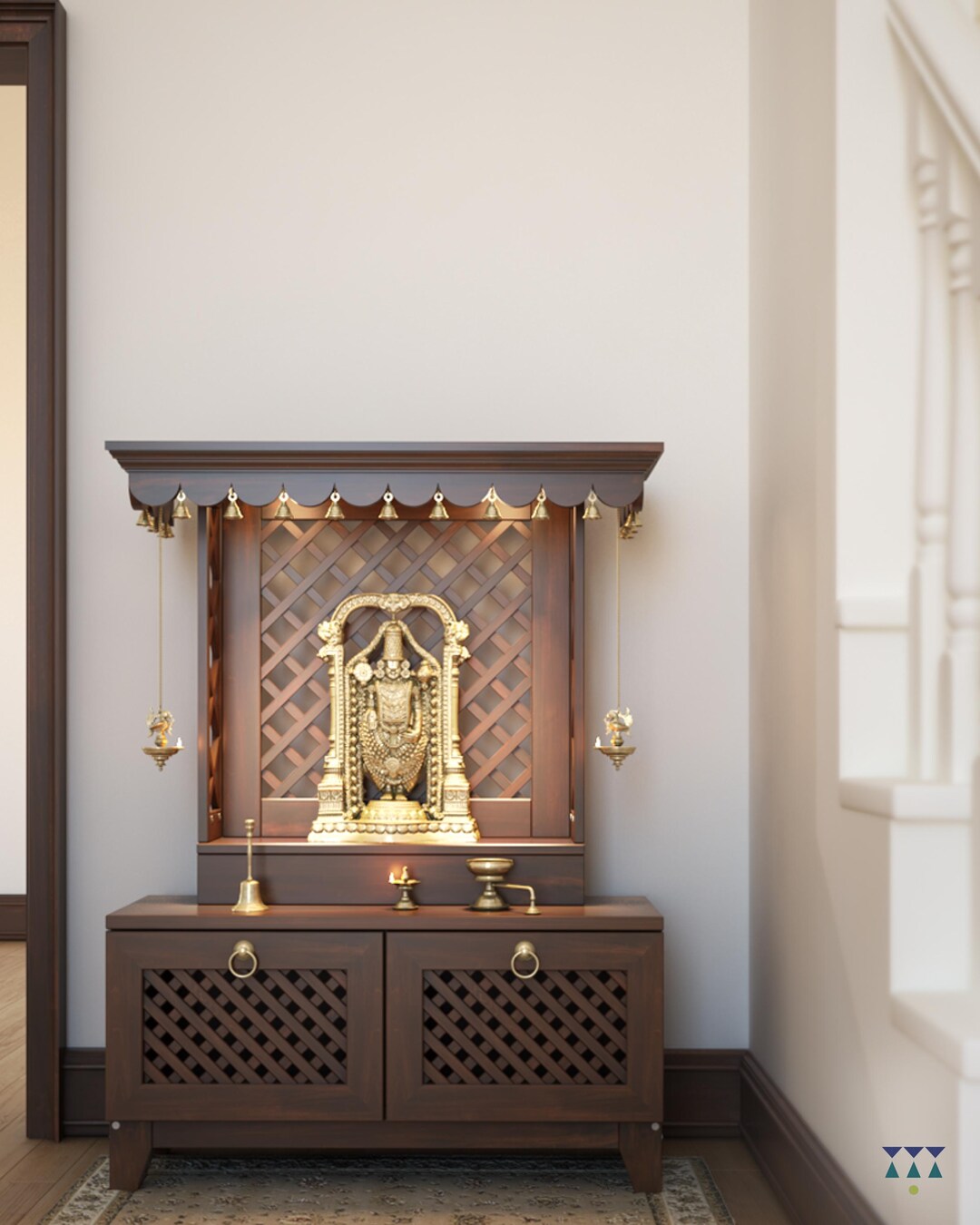 Avighna - Elegant Solid Wood Pooja Mandir | Wall-mounted Prayer Unit ...