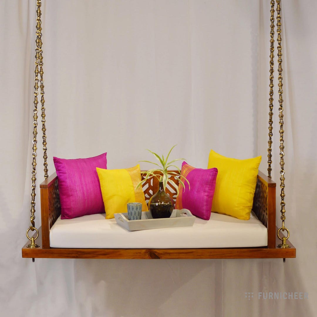 Buy Swing Bed / Sofa Jhula in Teak Wood Solid With Carved Back and ...