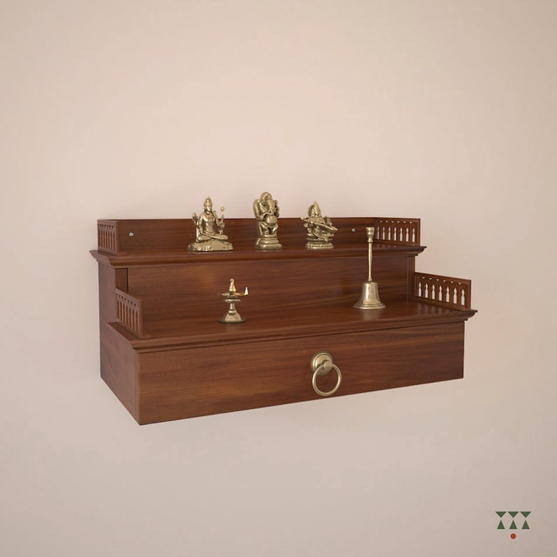 Kavi - Small Wall-mounted Solid Wood Pooja Temple | Handcrafted Hindu ...