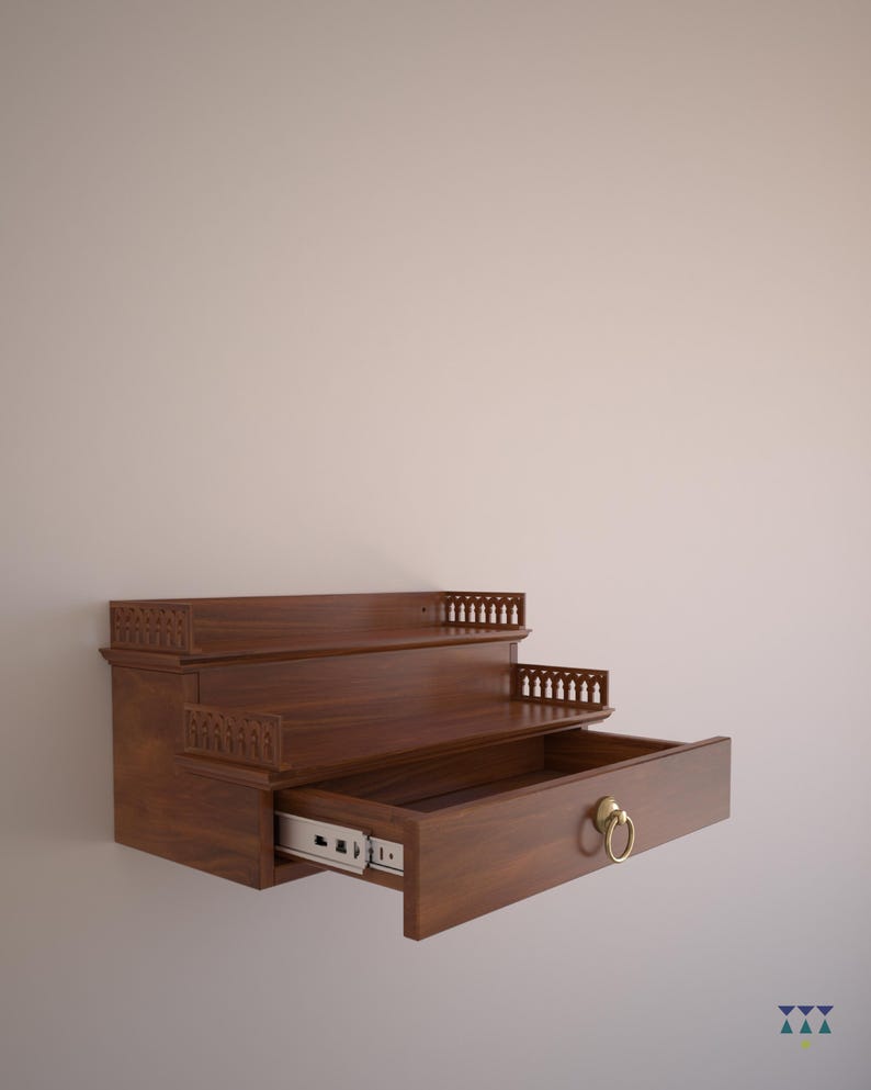 Kavi - Small Wall-mounted Solid Wood Pooja Temple | Handcrafted Hindu ...