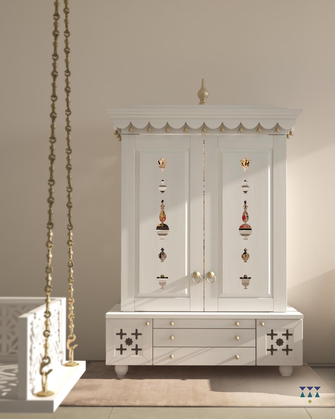 Amod - Large Wooden Pooja Mandir for Home | Handcrafted Hindu Temple ...