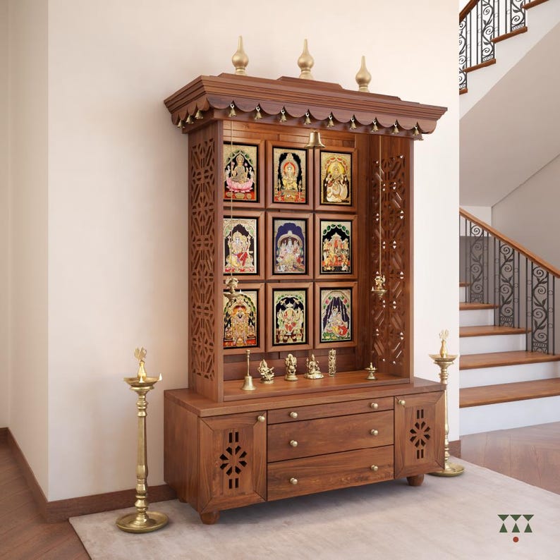 Aath - Large Wooden Pooja Mandir for Home | Handcrafted Hindu Temple ...
