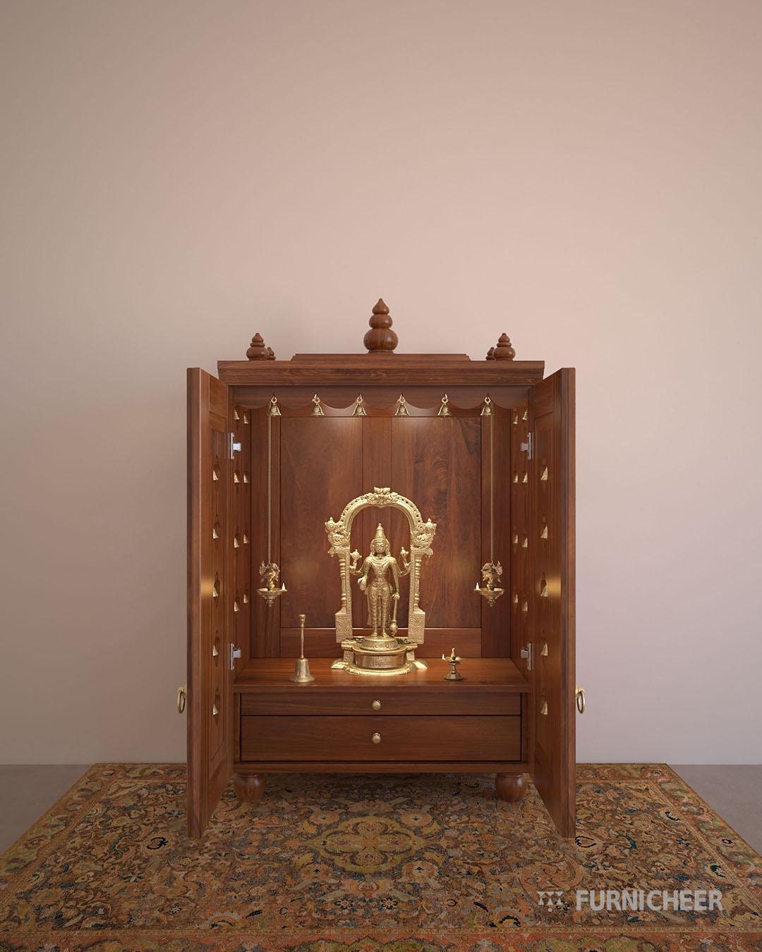 OJAS Sustainable Solid Wood Table Mount Pooja Mandir for Home With Door ...