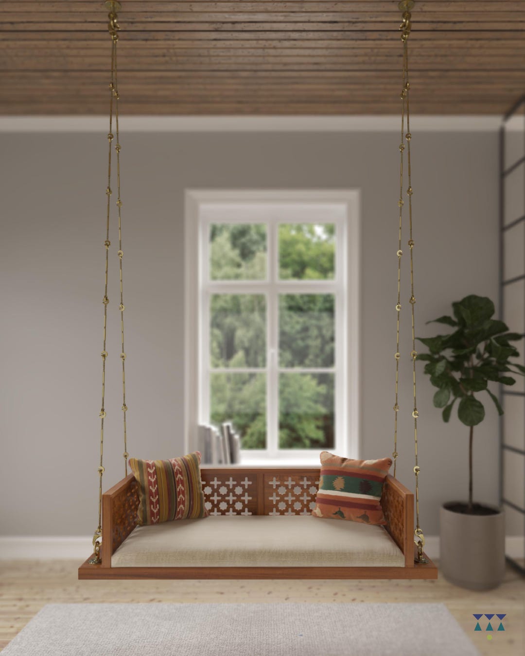 DARSH - Antique Brass Chain Swings Jhula in Cherry Brown Finished With ...