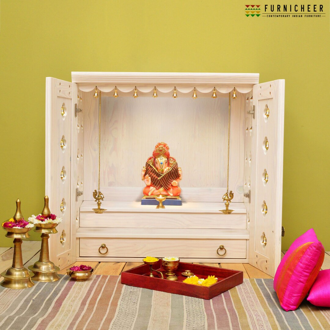 AVANEESH Enhanced Mandir With Flower Cutouts and Pure Brass ...