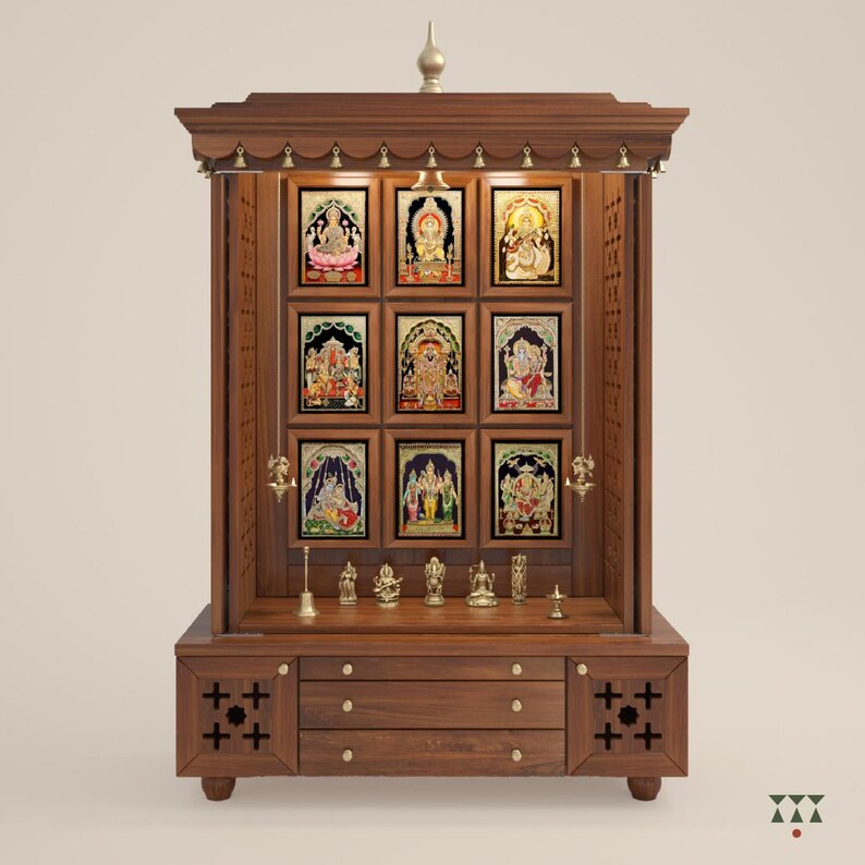 Amod - Large Wooden Pooja Mandir for Home | Handcrafted Hindu Temple ...