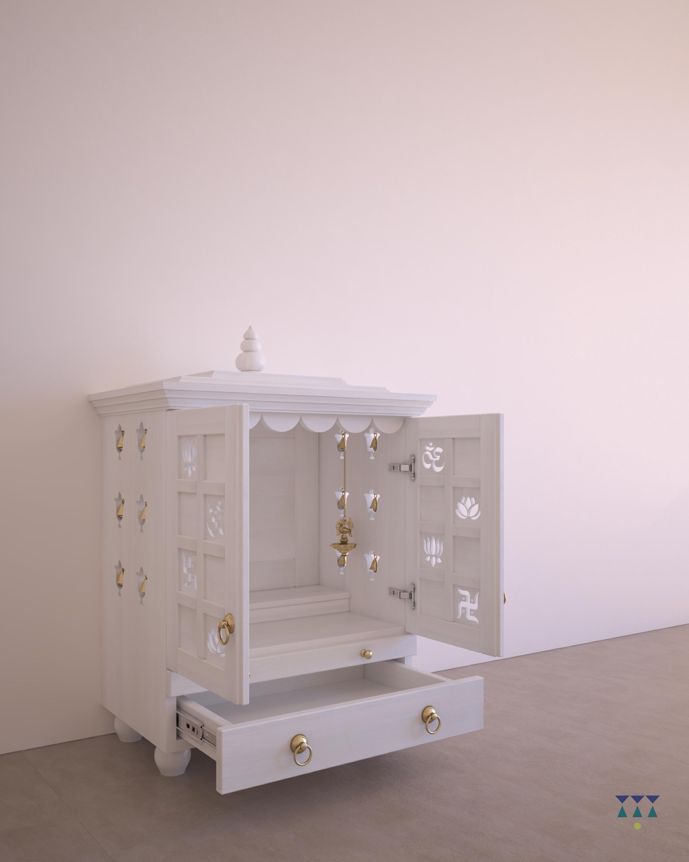 Shweta - Compact White Solid Wood Pooja Mandir for Home | Handcrafted ...