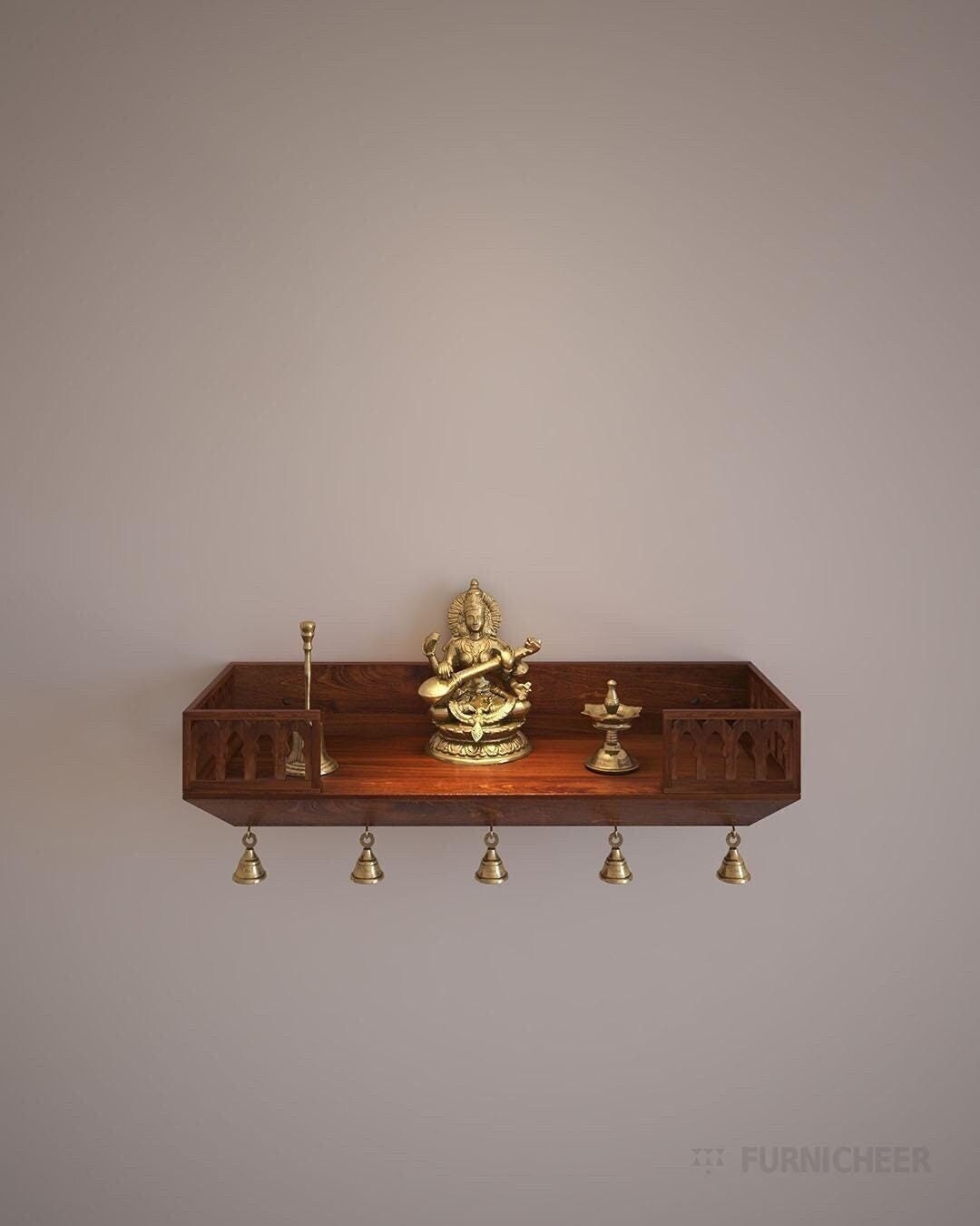 KRITI - Small Solidwood Puja Mandir Shelf for Home, Wall Mount With ...