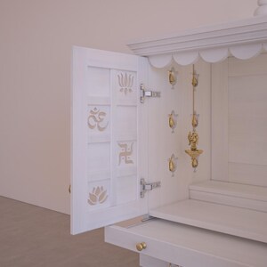 SHWETA Solid Wood White Pooja Mandir for Home With Door With a Slide ...
