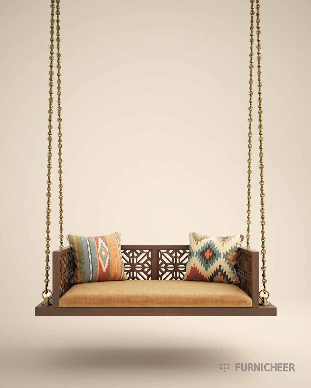 ANANTA - Indian Jhula in Solid Wood Swing in Walnut Finished With Brass ...