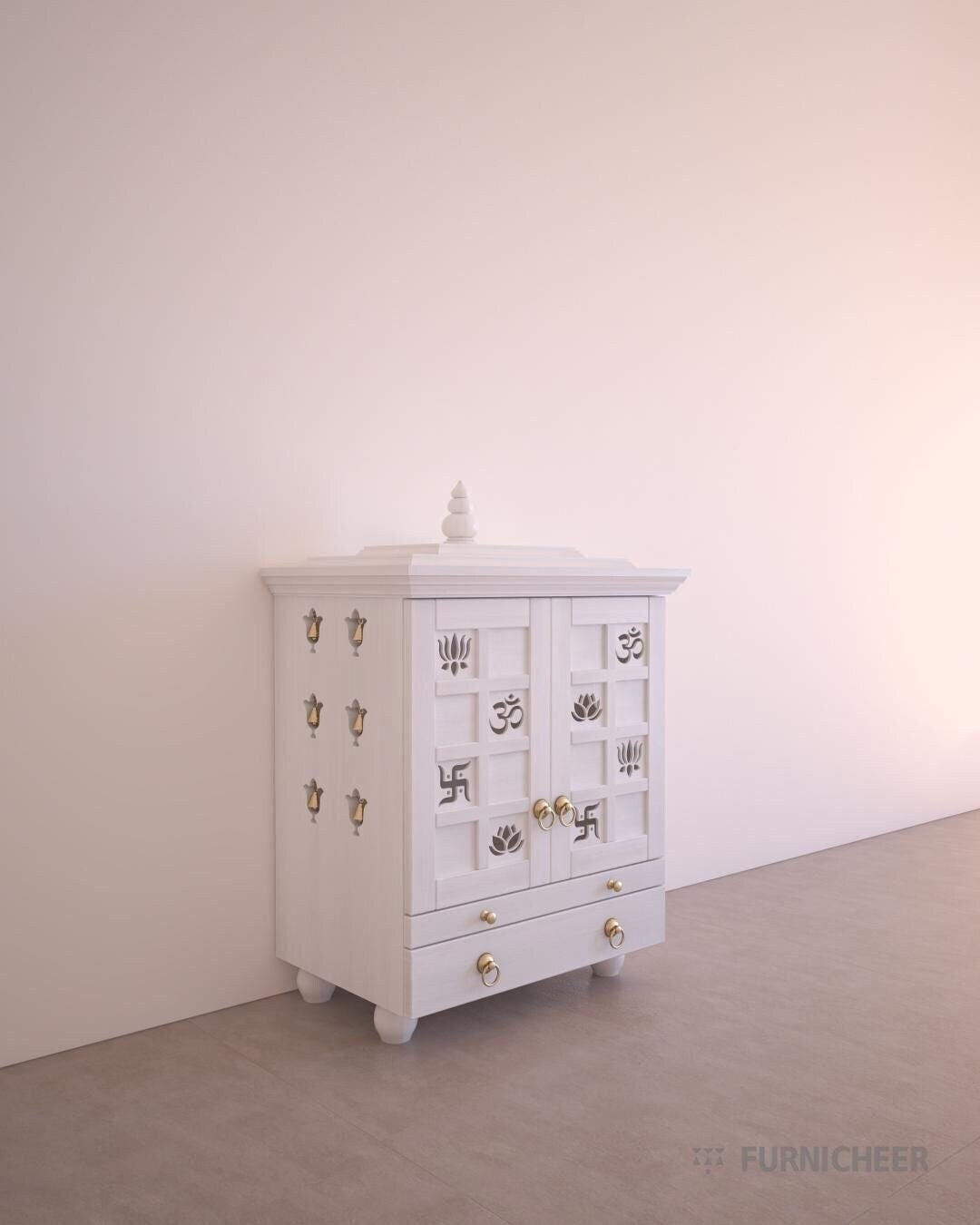 SHWETA Solid Wood White Pooja Mandir for Home With Door With a Slide ...