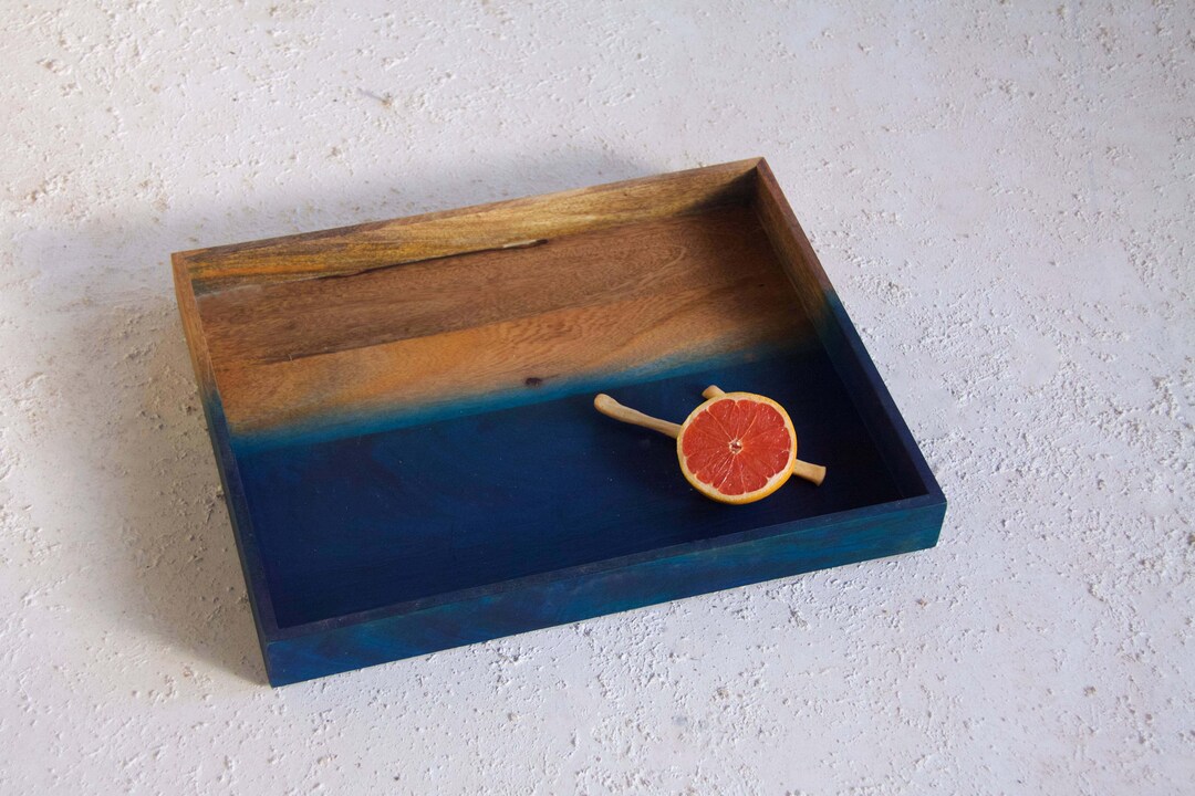 Serving Tray Medium Natural Coloured Wood With Hints of Teal - Etsy