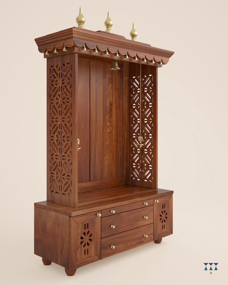 Aath - Large Wooden Pooja Mandir for Home | Handcrafted Hindu Temple ...