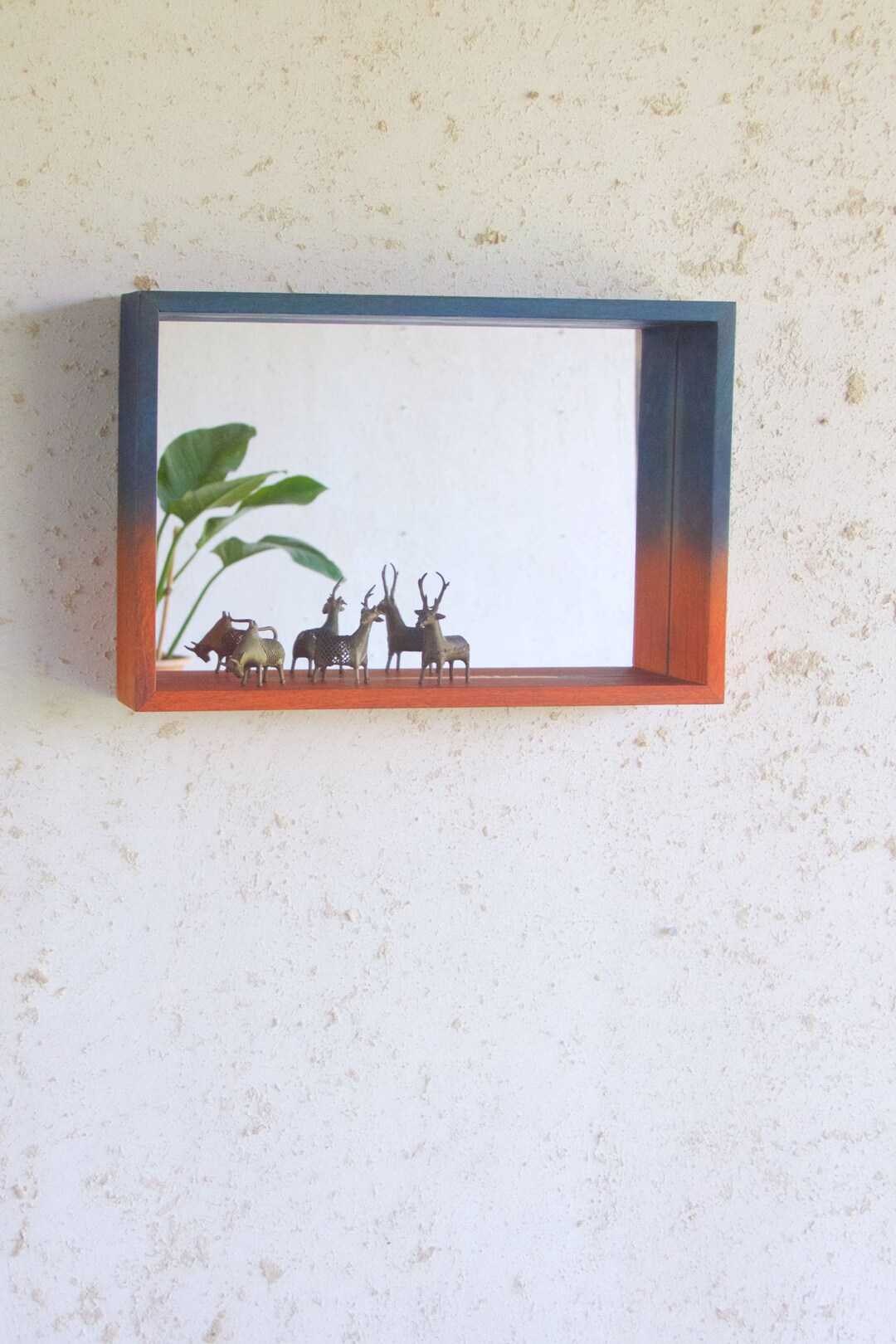 Wall Shelf Niche Mirror Medium Indigo Blue and Tangerine Orange - Etsy