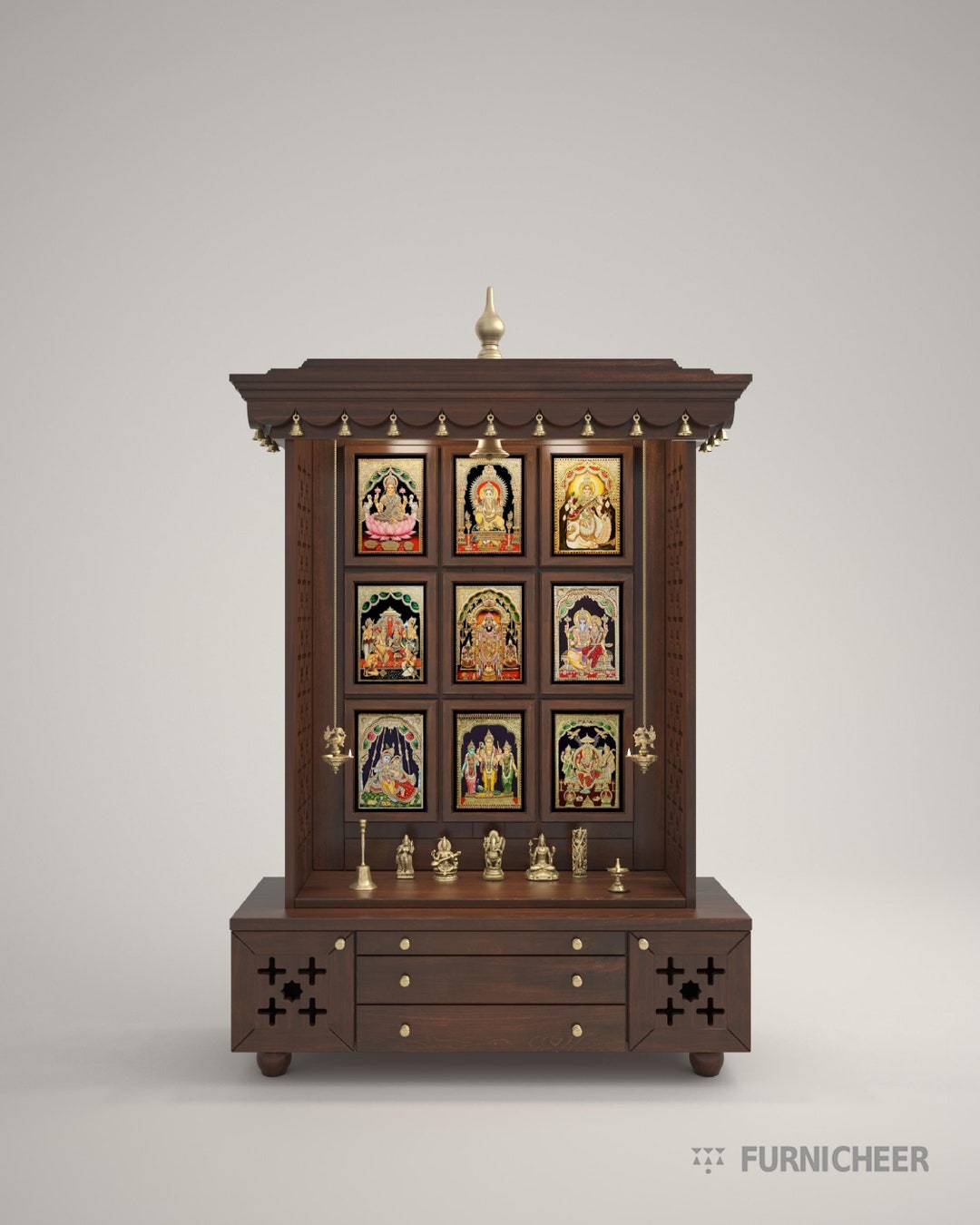 Buy Amod-handcrafted Wooden Standing Pooja Temple for Home With Storage ...