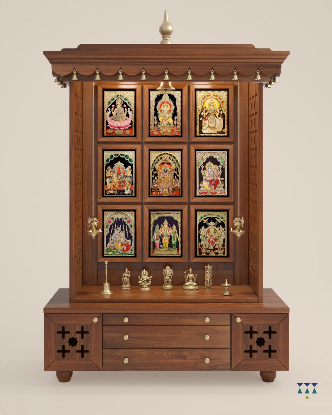 Amod - Large Wooden Pooja Mandir for Home | Handcrafted Hindu Temple ...