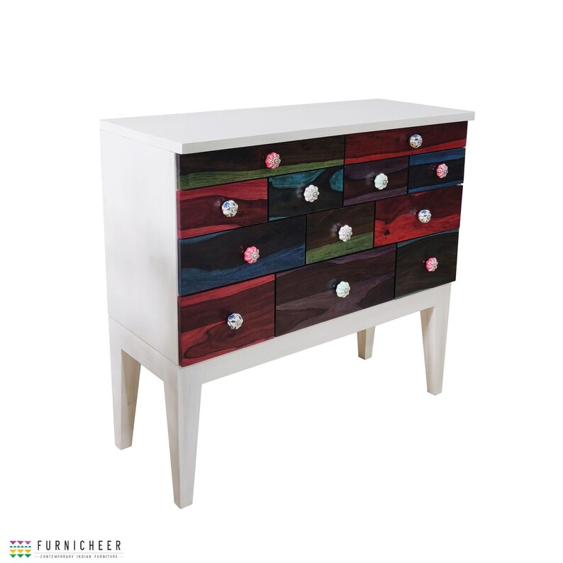 Solid Wood Contemporary Console Chest With Multi Color PU | Etsy