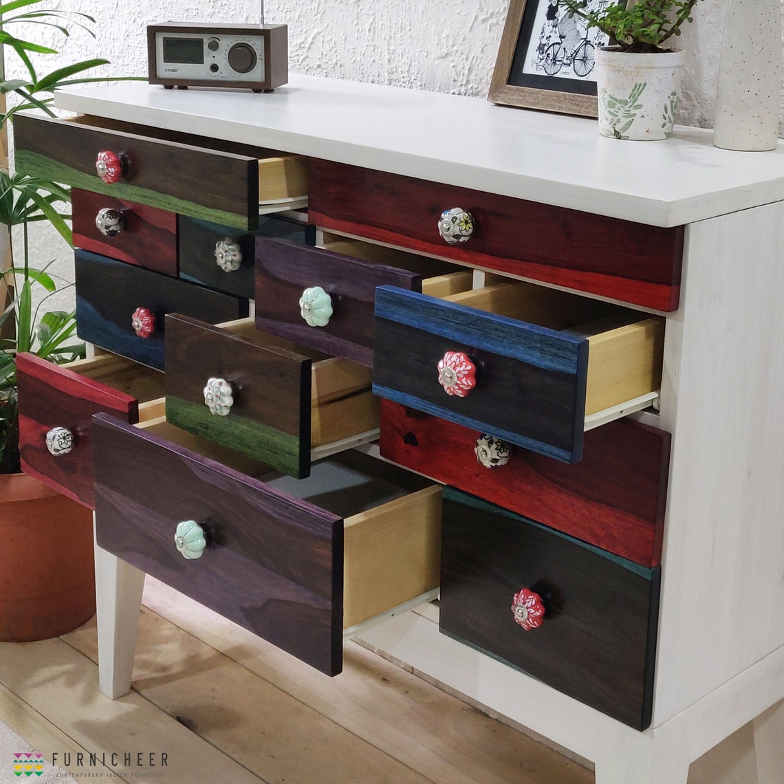 Solid Wood Contemporary Console Chest With Multi Color PU | Etsy