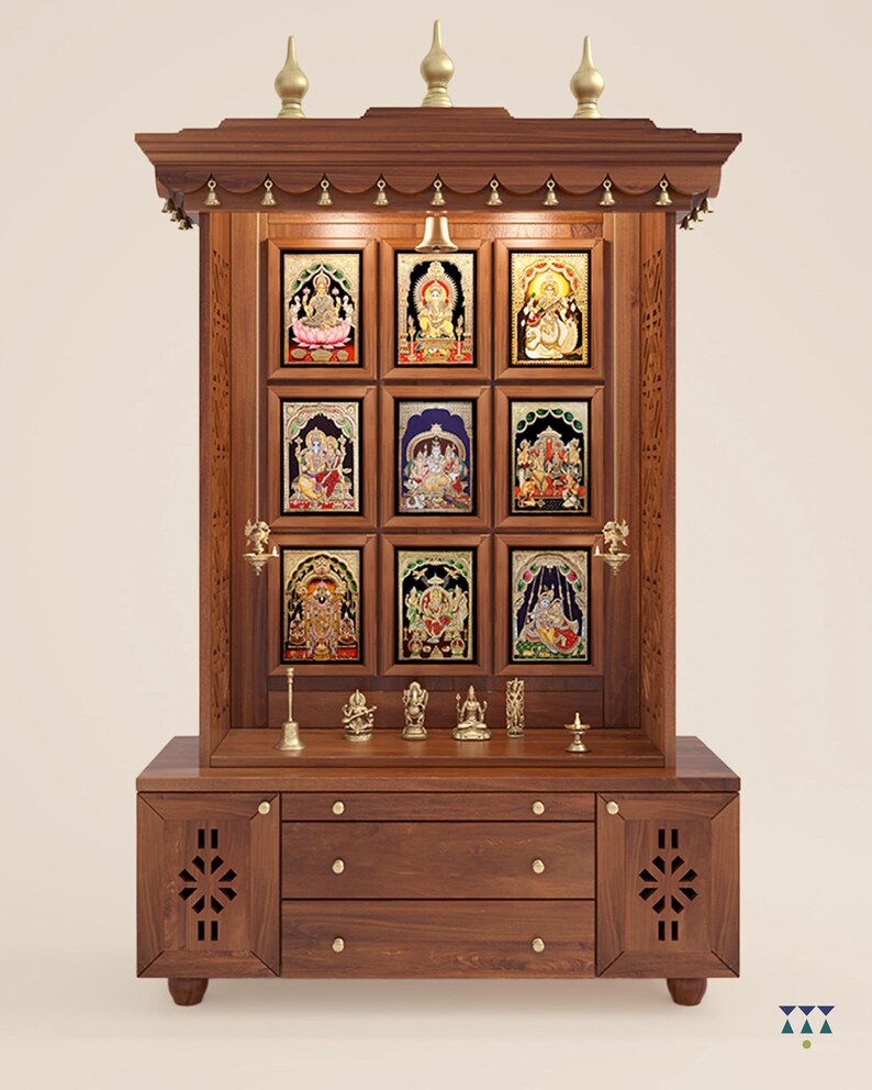Aath - Large Wooden Pooja Mandir for Home | Handcrafted Hindu Temple ...