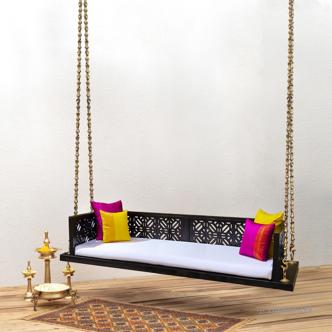Wooden Traditional Swing - Indian Jhoola With Back Armrest & Finished ...