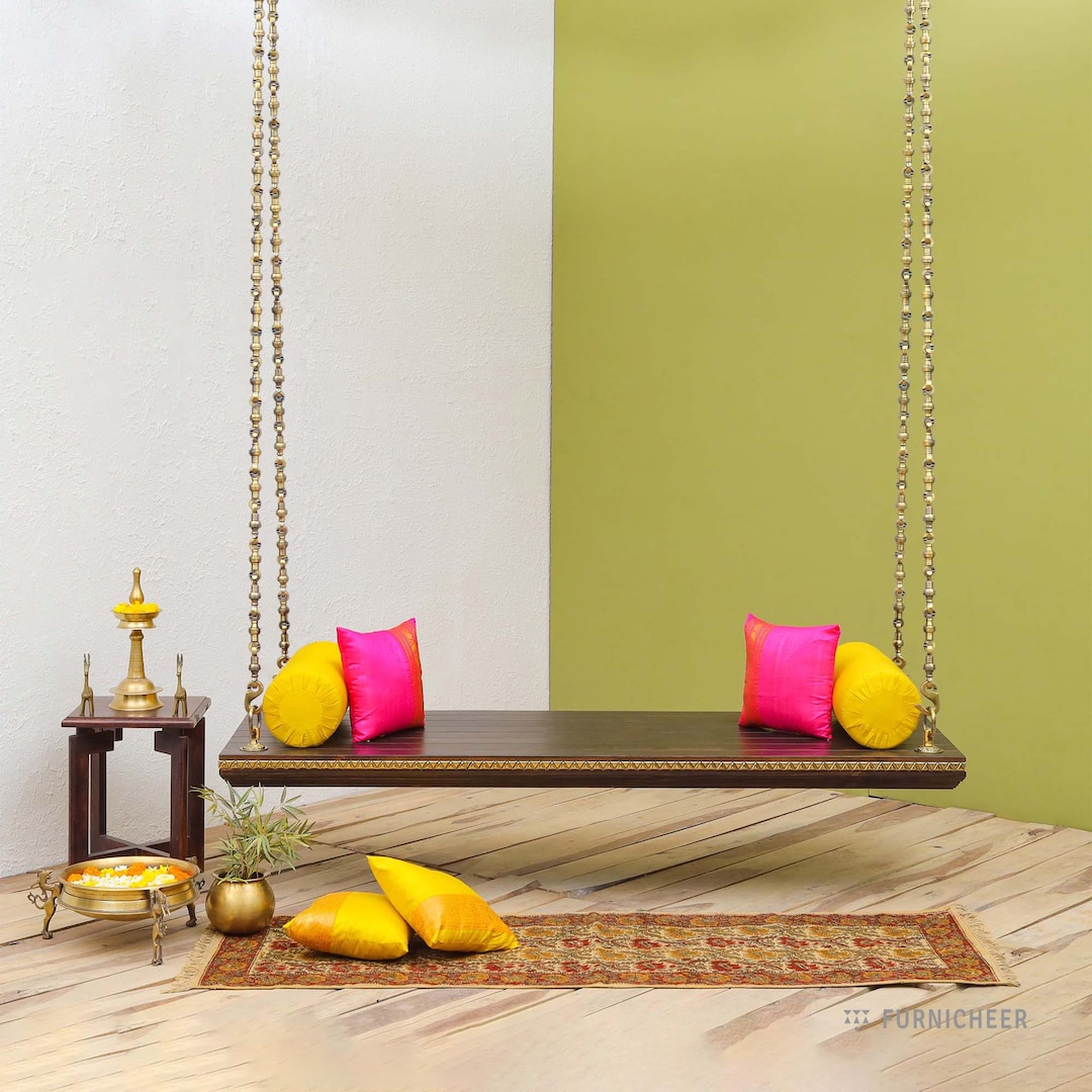 Solid Wood Indian Traditional Swing / Jhoola Finished With Walnut Brown ...