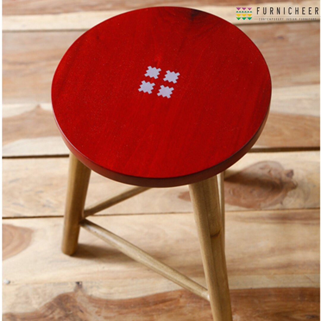 Solid Wood Circular Stool/side Table With the Top Finished in Scarlet ...