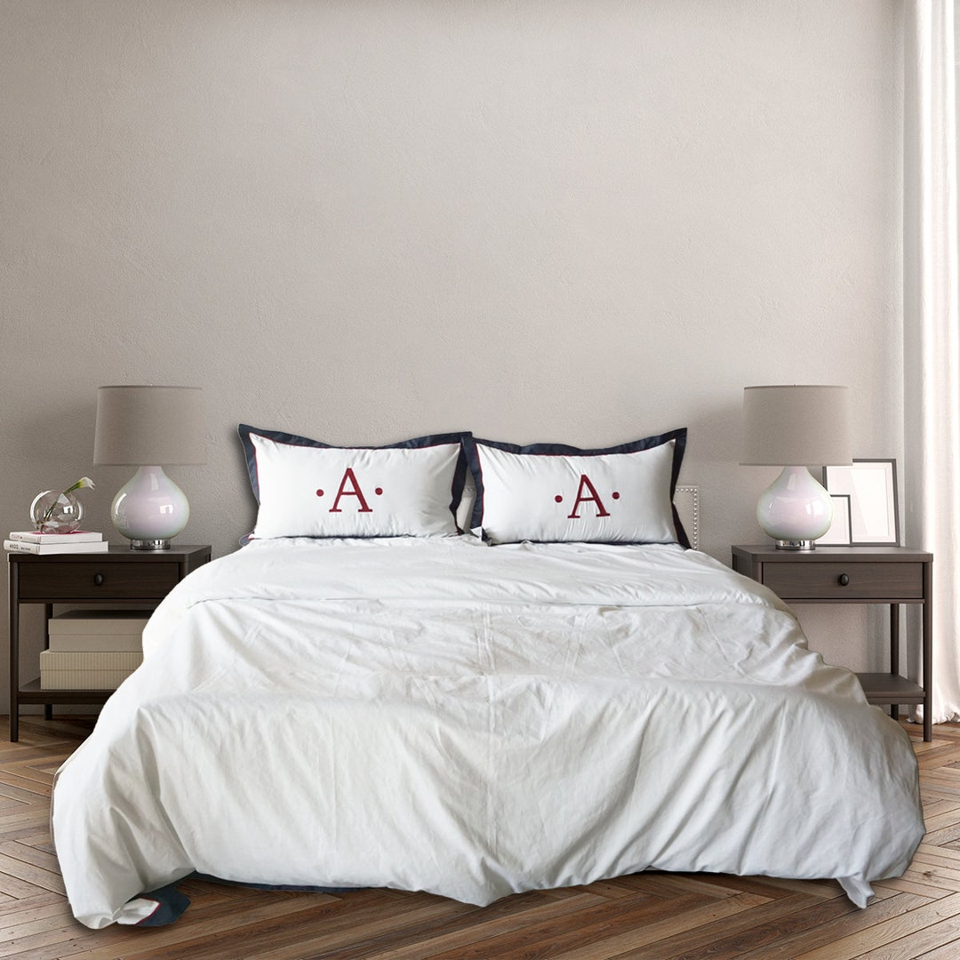 Applique Border Frame With Red Embroidery Duvet Cover 3 PC Duvet Cover ...