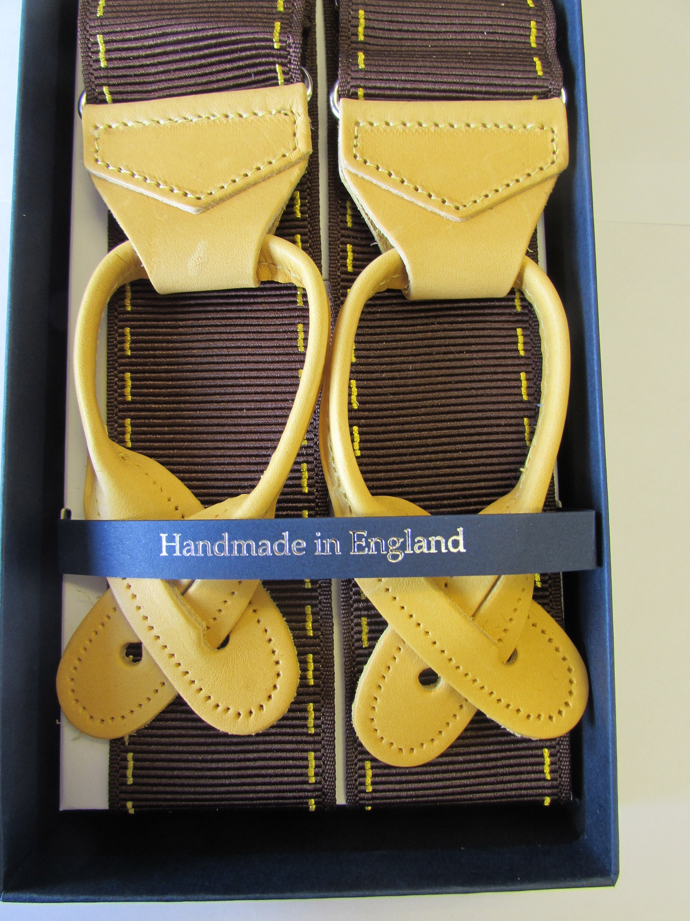 Albert Thurston Brown & Yellow Stitch Leather End Braces - Etsy