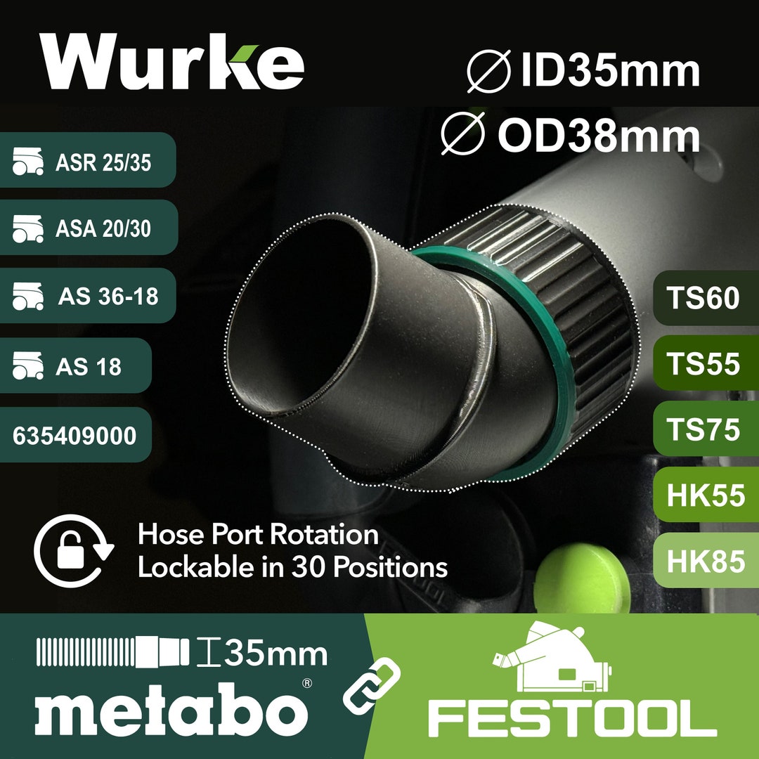 Metabo -> Festool • No Snag Hose Port Adapter • TS55 TS60 TS75 HK55 ...