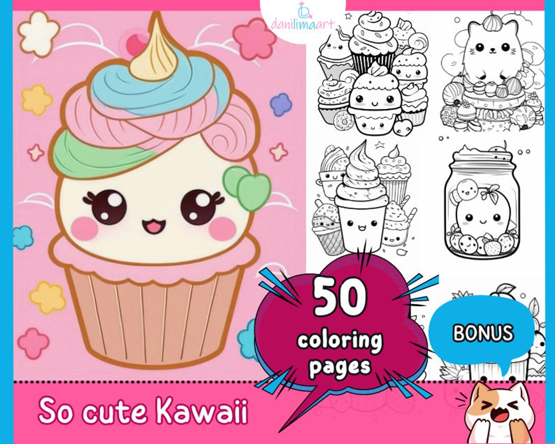 Kawaii Coloring Pages Super Cute Kawaii Coloring Book 50 Pages, Digital ...