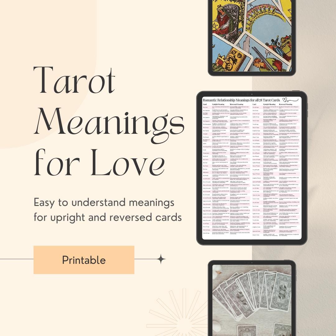Tarot Love Readings Cheat Sheet, Upright & Reversed Meanings (digital ...
