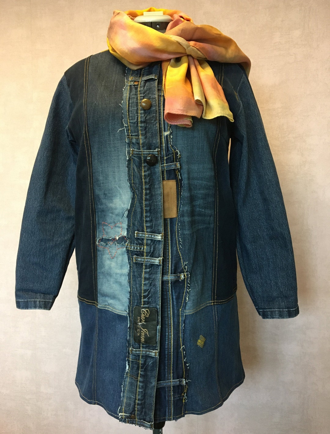 Long Patchwork Denim Jacket, 194 - Etsy