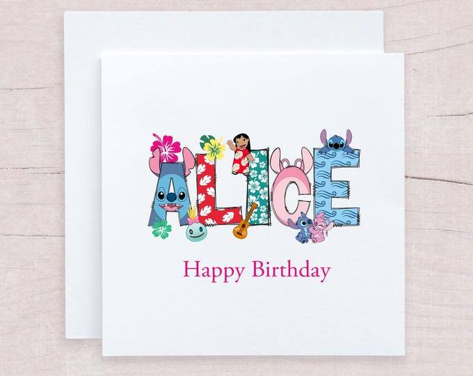 Stitch Birthday Card, Personalised Stitch, Happy Birthday Card Daughter ...