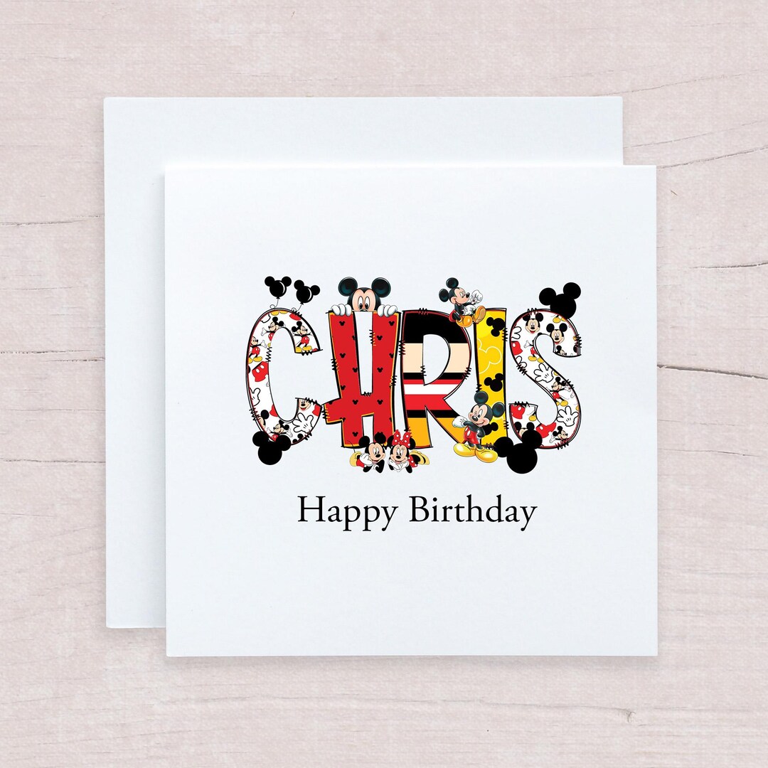 Personalised Disney Name Birthday Card, Mickey Mouse Doodle Letters ...