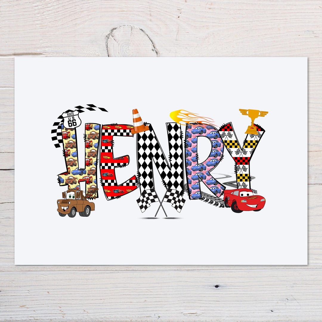 Personalised Cars Wall Art for Kids, Disney Inspired Kids Bedroom Decor ...
