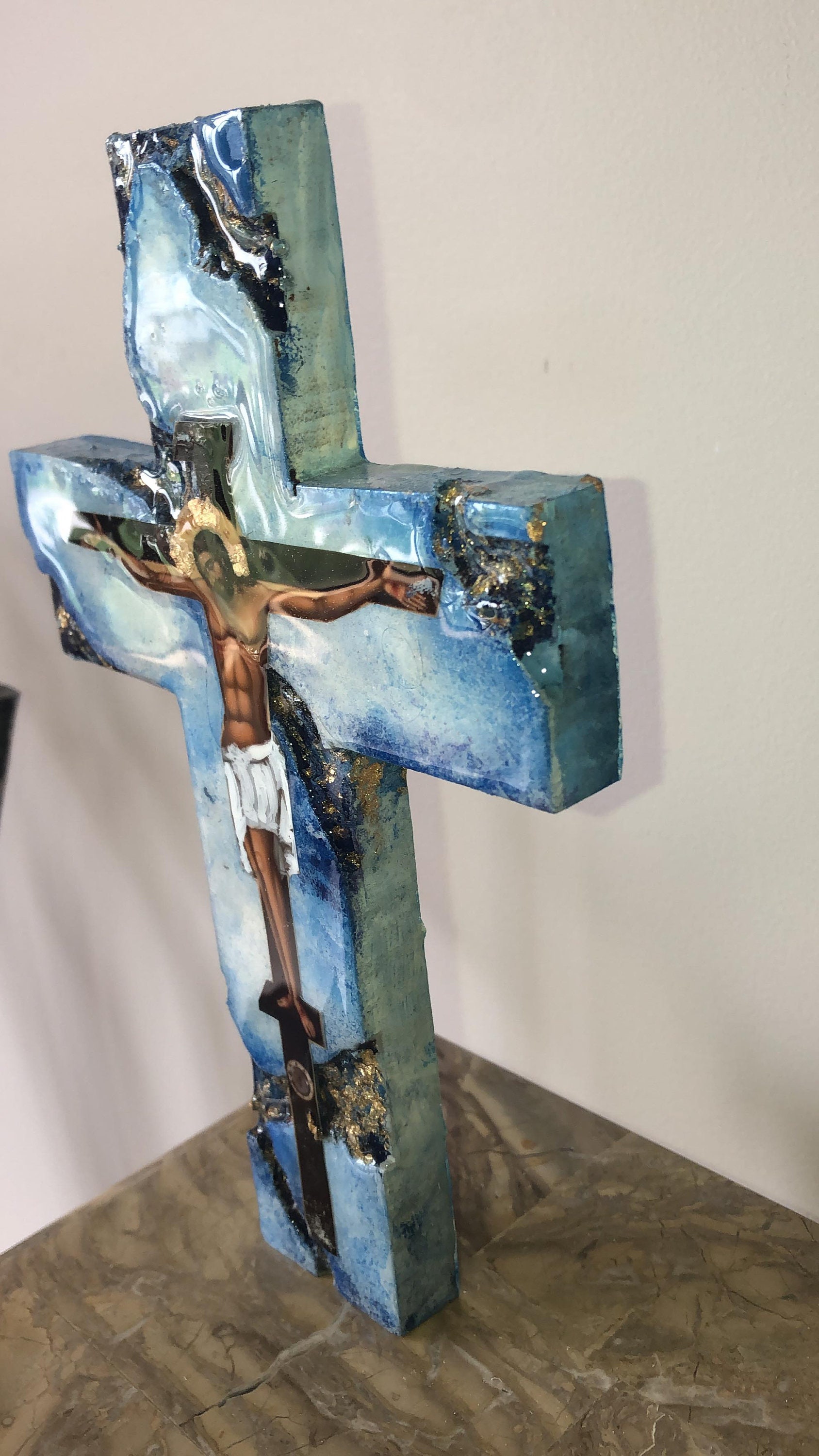Free Standing Wooden Handmade Resin Hand Painted Cross - Etsy Australia
