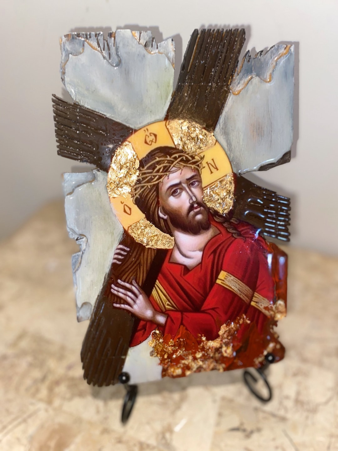 Jesus Christ- Religious Wood Epoxy Resin Handmade Icon Art - Only 1 off ...